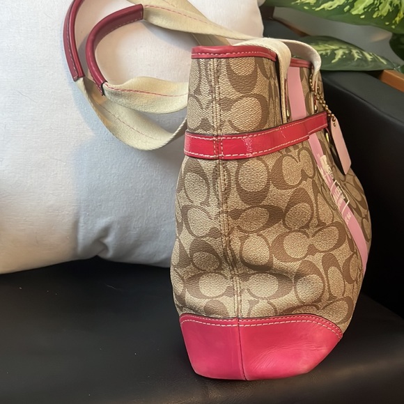 Bags | Coach Beige And Pink Canvas Leather Tote Authentic Coach ...